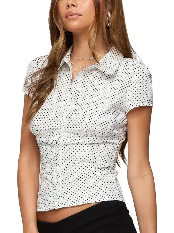 EDIKTED Polka Dot Tailored Button-up Shirt - White And Black