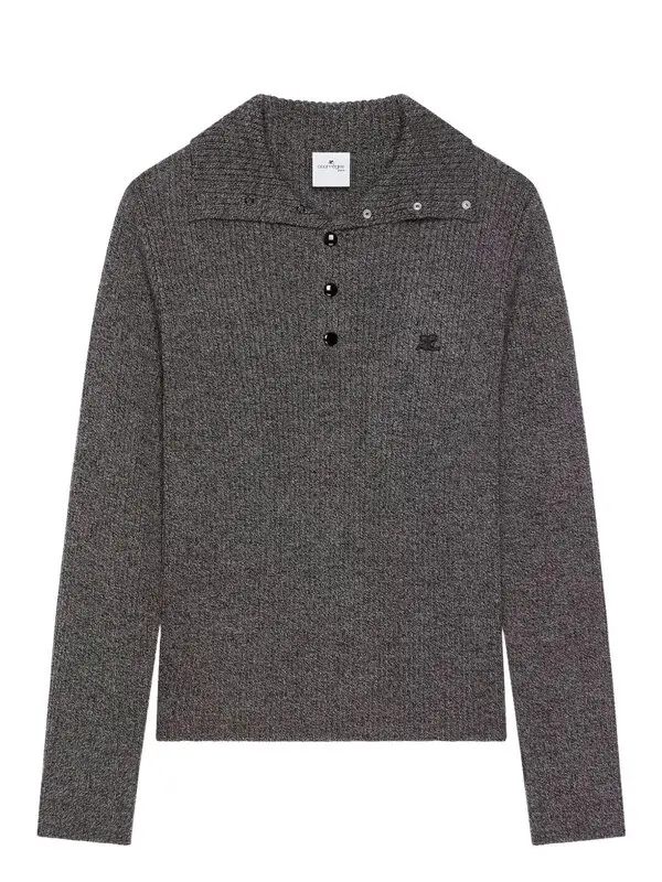 COURREGES Ribbed-knit Polo Top - Grey