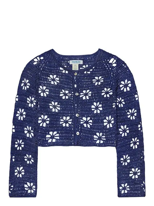 Calle Del Mar Floral Crochet Cardigan - Navy