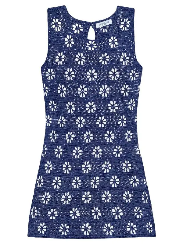 Calle Del Mar Floral Crochet Mini Dress - Navy