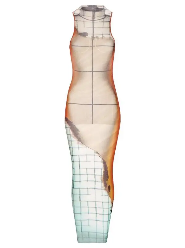 JEAN PAUL GAULTIER Fire Print Mesh Dress - Multi