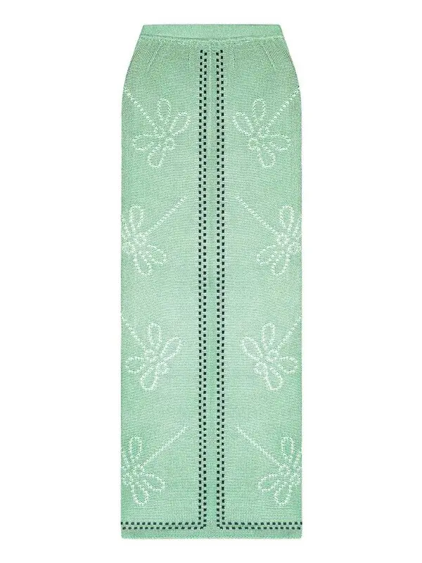Calle Del Mar Garden Party A-line Midi Skirt - Green