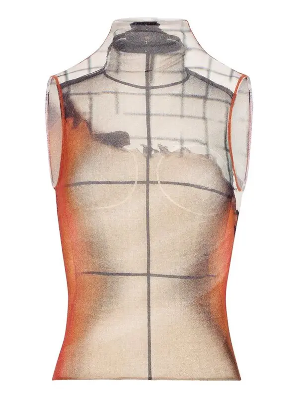 JEAN PAUL GAULTIER Mesh Tank Top With Fire Print - Multi