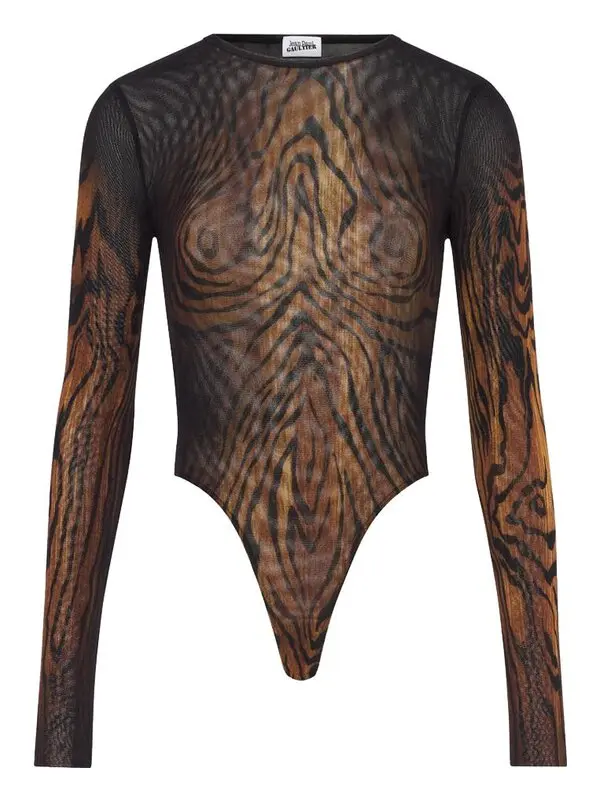 JEAN PAUL GAULTIER Mesh Printed Bodysuit - Black