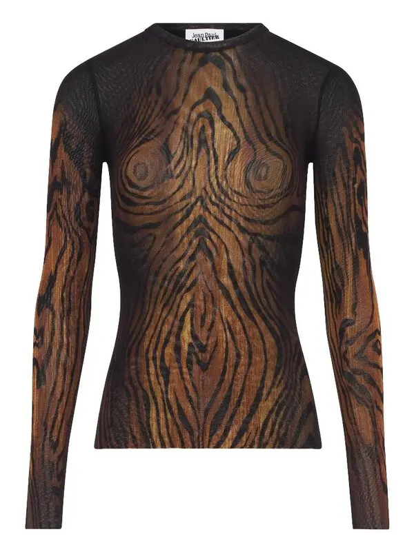 JEAN PAUL GAULTIER Mesh Long Sleeve Top - Black