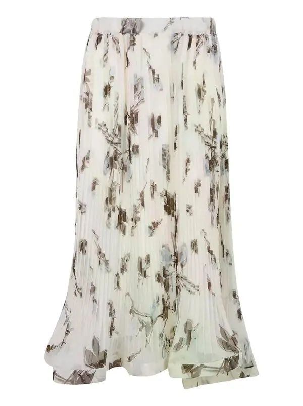 P.a.r.o.s.h Pleated Floral-print Midi Skirt - White
