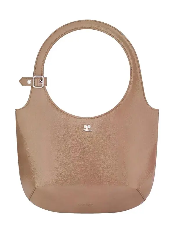 COURREGES Leather Shoulder Bag With Rounded Handle - Brown