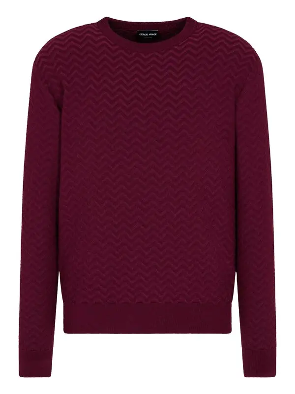 Giorgio Armani Plated Chevron Virgin Wool Crew-neck Jumper - Burgundy