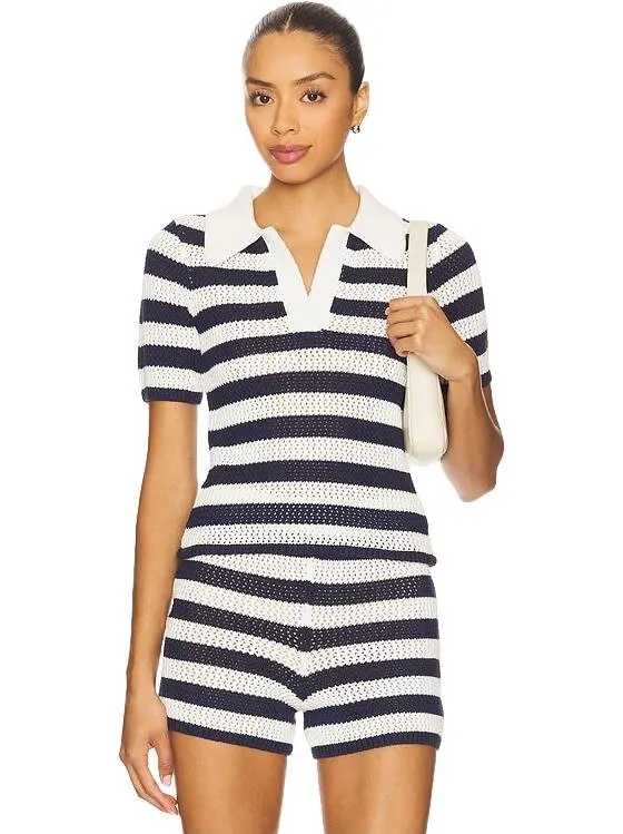 SEROYA Pax Polo Top - Navy & Eggshell