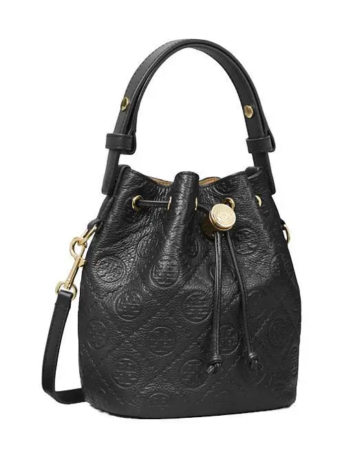 Tory Burch T Monogram Pebbled Mini Bucket Bag - Black