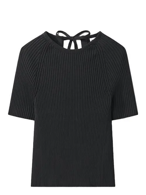 Tory Burch Ribbed Cotton Pullover - Black