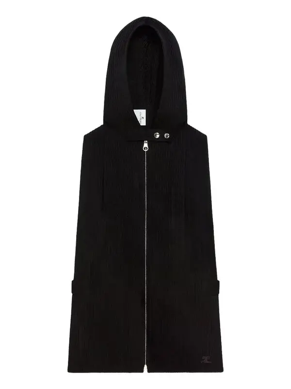 COURREGES Zip-up Hooded Vest - Black