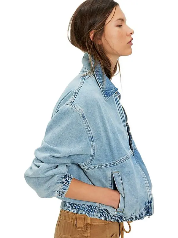 Free People We The Free Birdie Denim Bomber Jacket - Mockingbird
