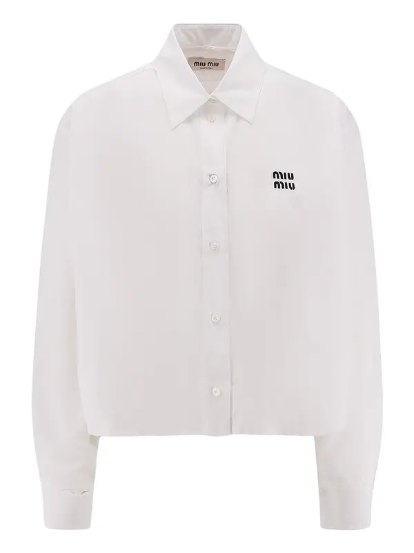Miu Miu Cotton Button-down Shirt With Embroidery - White