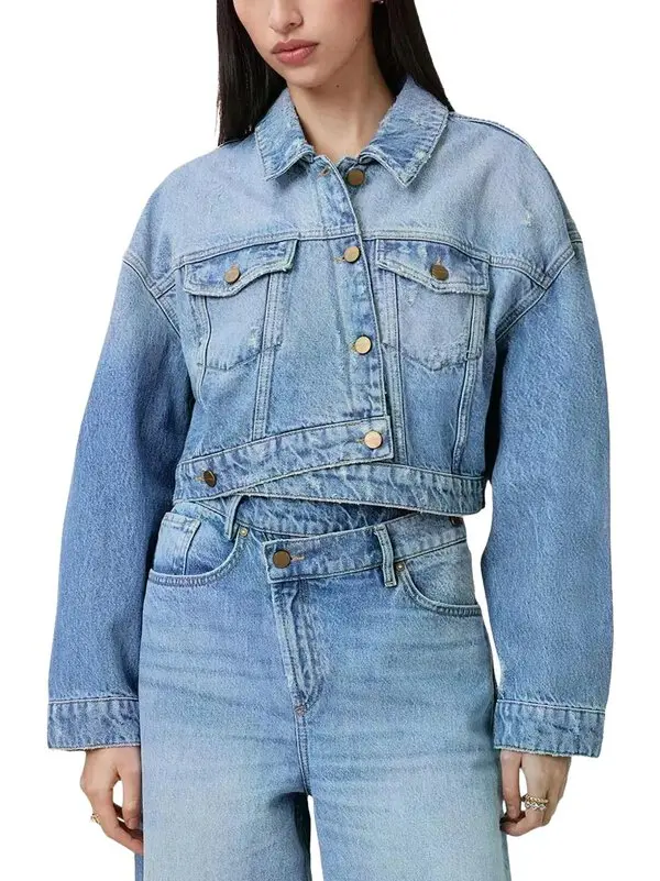 ALLSAINTS Distressed Cropped Denim Jacket - Blue