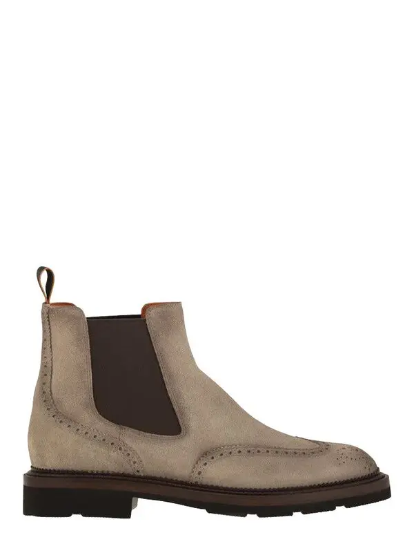 Santoni Chelsea Brogue Ankle Boot - Beige