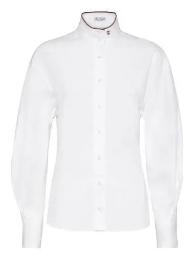 Brunello Cucinelli Stretch Poplin Shirt With Monili Detail - White