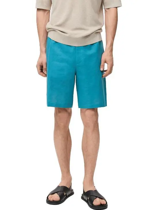 Mango Cotton And Linen Bermuda Shorts - Turquoise