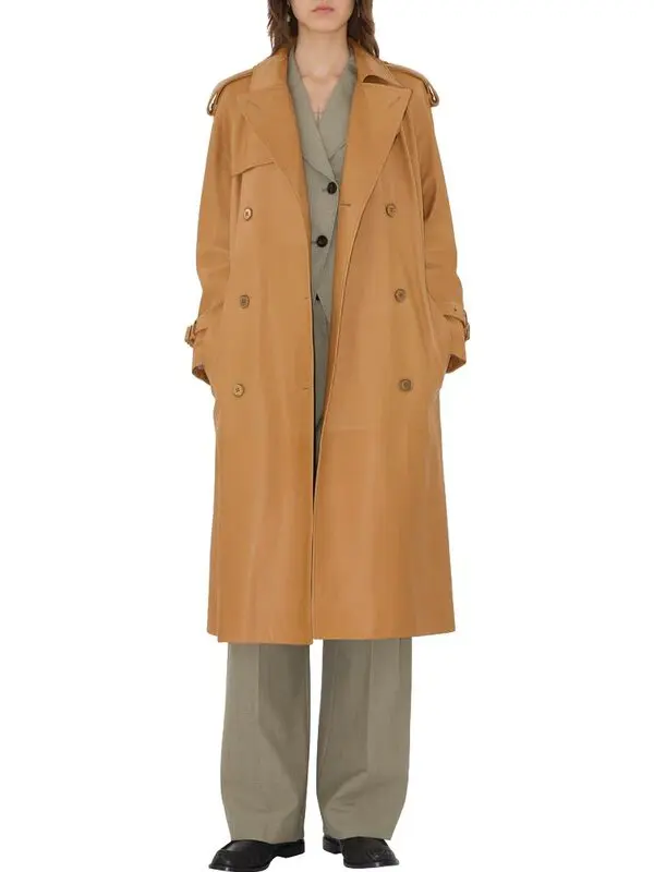 Burberry Long Leather Castleford Trench Coat - Sepia