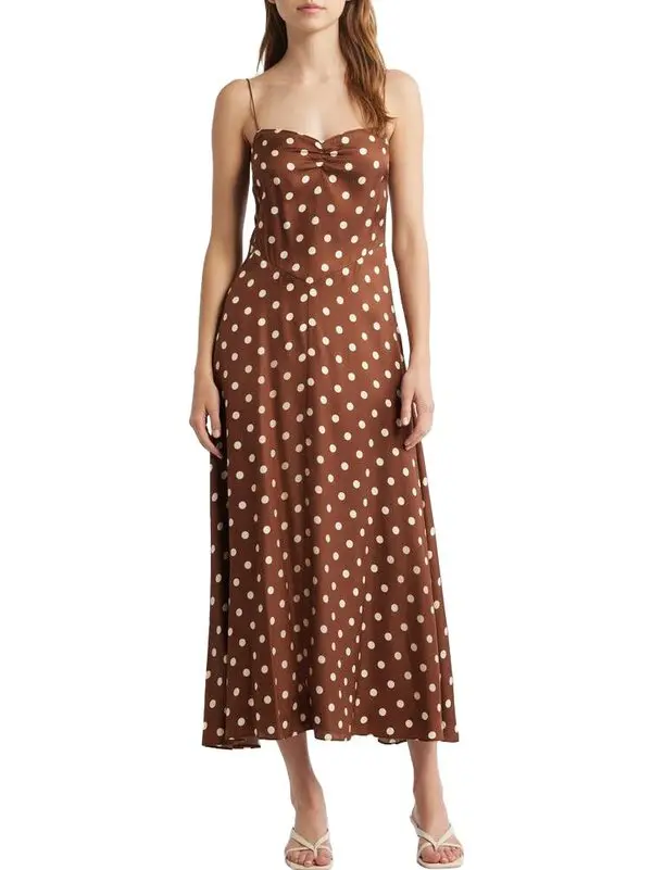 DÔEN Lorraine Polka Dot Silk Blend Satin Midi Dress - Georgine Dot