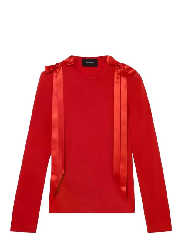 Simone Rocha Ribbon-bow Long-sleeve T-shirt - Red