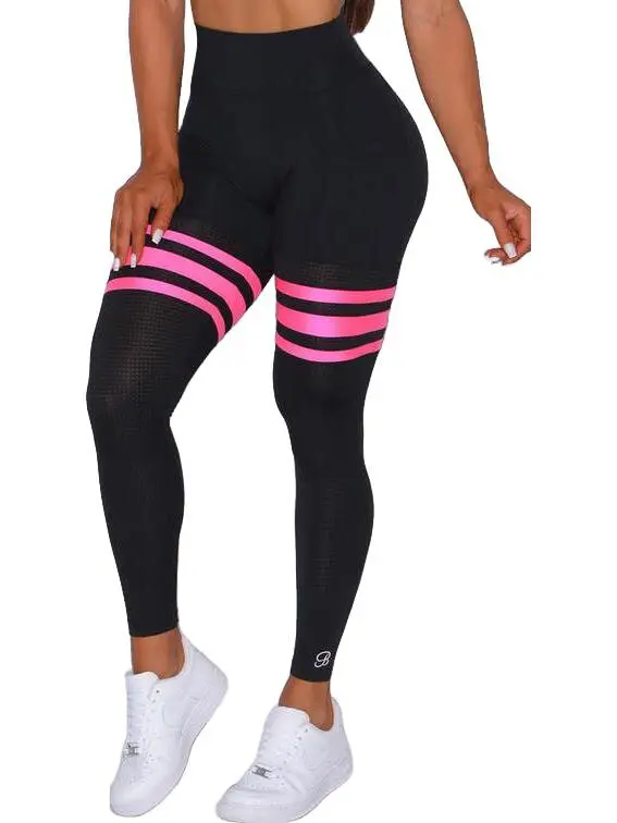 BOMBSHELL SPORTSWEAR Scrunch Thigh Highs - Black & Neon Pink