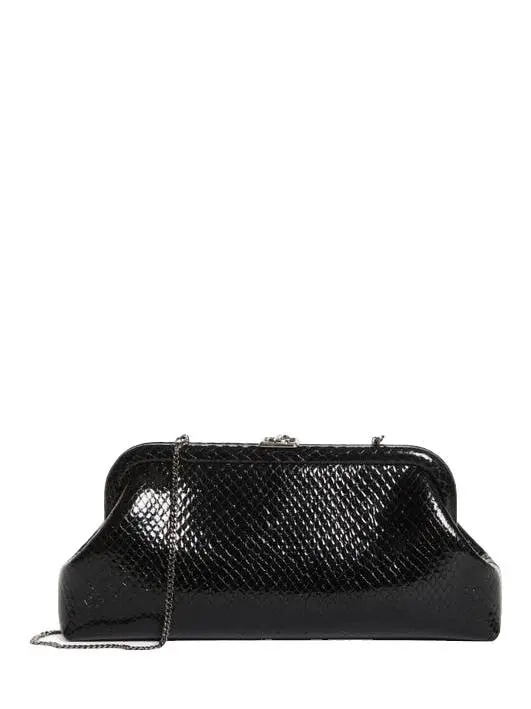 JIMMY CHOO Skylar Snakeskin Embossed Leather Clutch - Black/ Shiny Gold