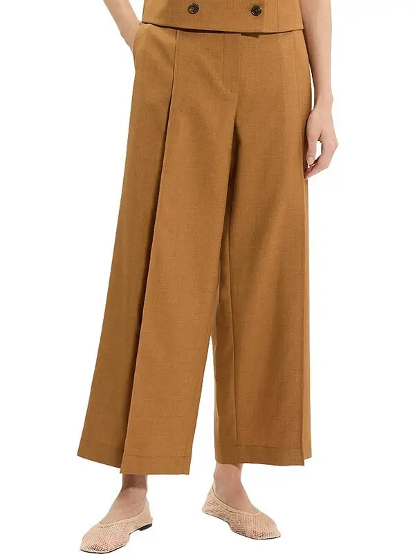 Theory Pleated Wide Leg Trousers - Copper