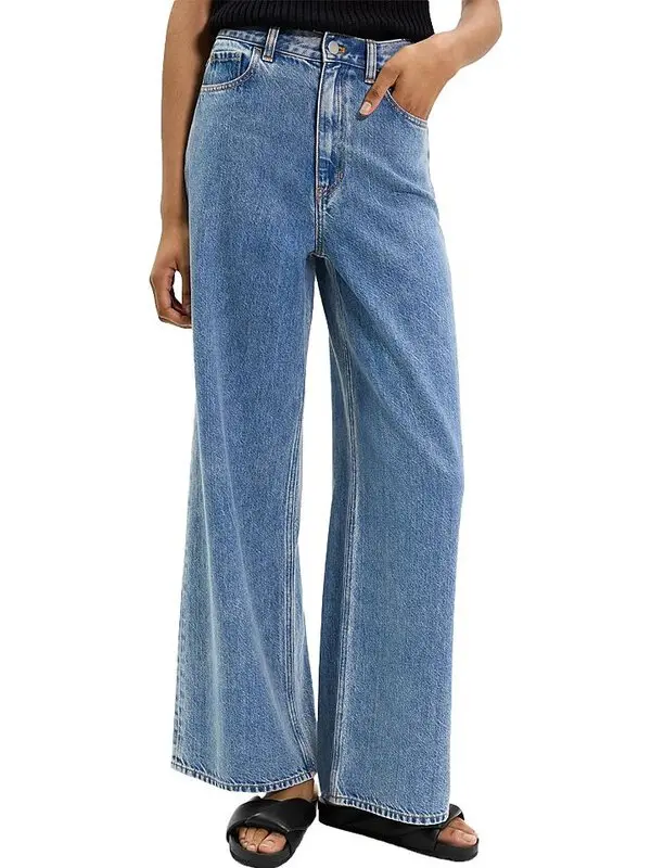 Theory High-waisted Wide-leg Cotton-blend Jeans - Ice Blue