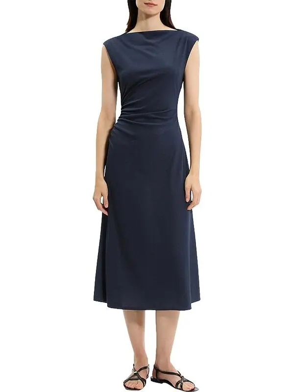 Theory Boat Neck Midi Dress - Nocturnal Navy
