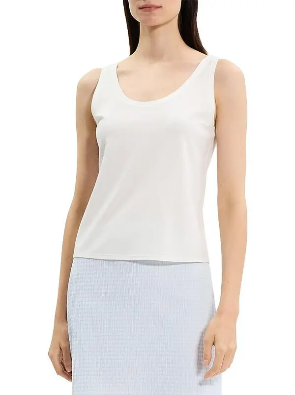 Theory Sweater Trim Double Scoop Tank - White