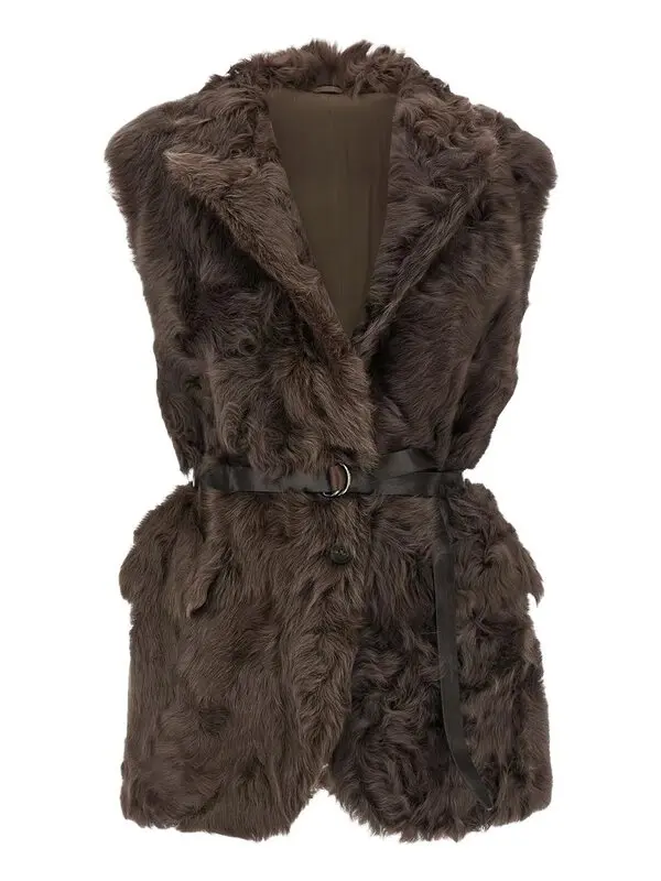 Brunello Cucinelli Wavy Shearling And Leather Vest - Brown