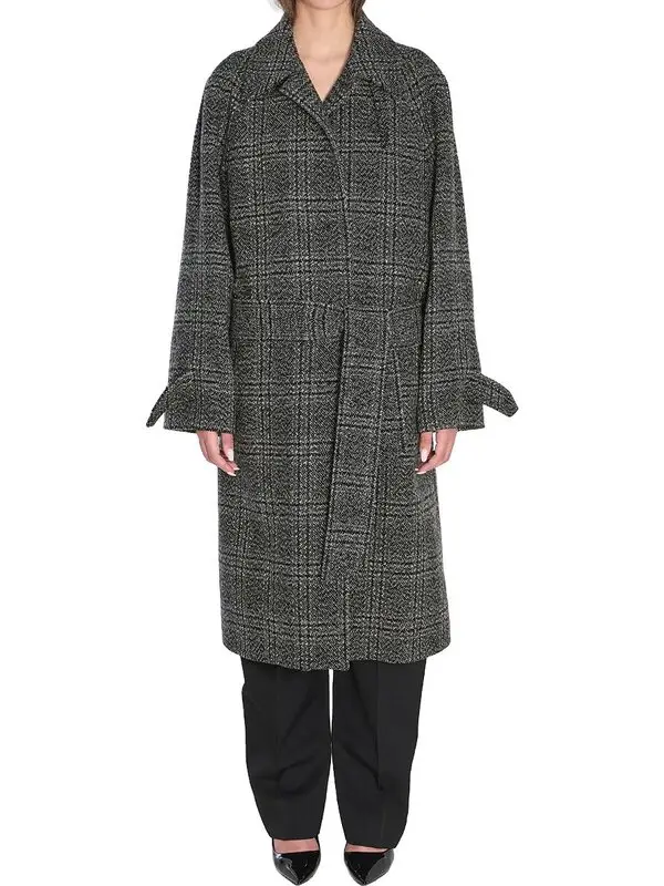 Balenciaga Vintage Check Raglan Coat - Black