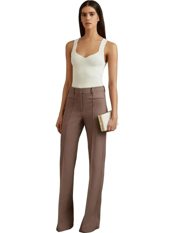 REISS High-rise Flared Trousers - Mink Neutral