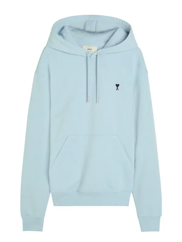 Ami Logo Hooded Cotton Sweatshirt - Blue
