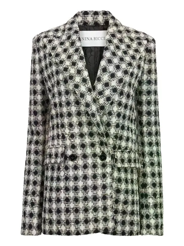 Nina Ricci Tweed Gingham Check Double-breasted Jacket - Black