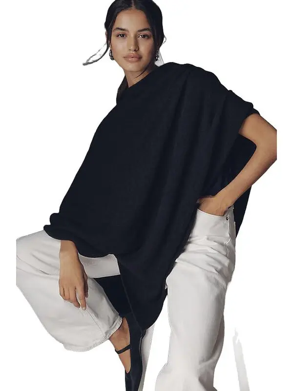 FLAT WHITE Lightweight Poncho Sweater - Black