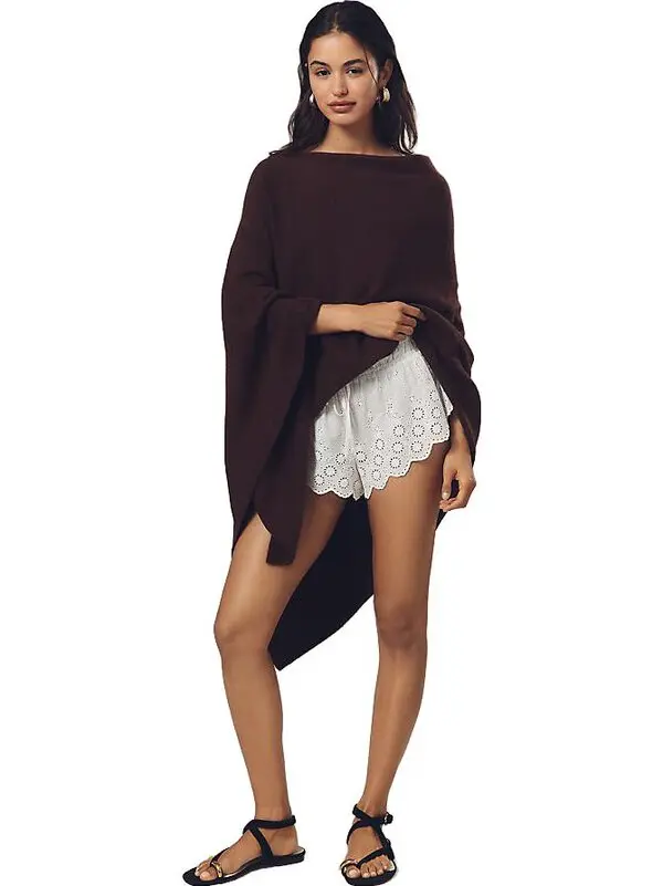 FLAT WHITE Poncho Sweater - Brown