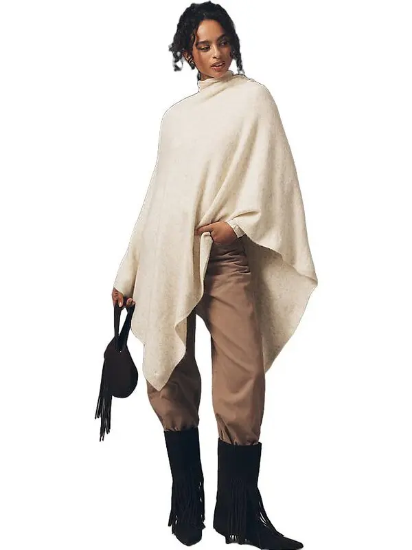 FLAT WHITE Lightweight Poncho Sweater - Ivory