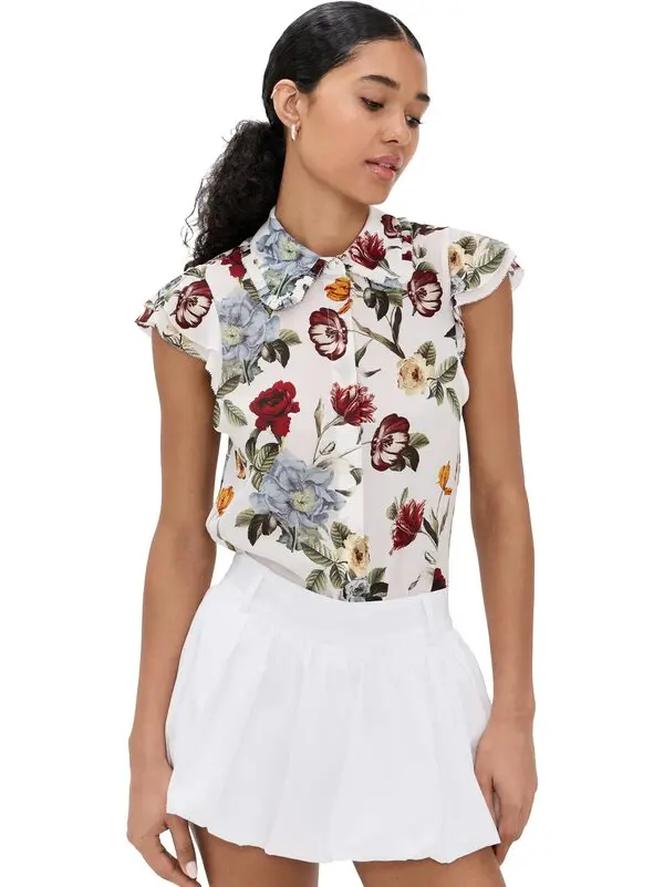 Alice + Olivia Martel Flutter Sleeve Blouse - Provence Floral Sm