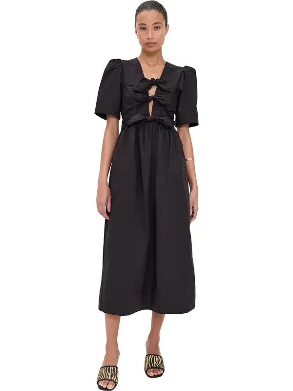 GANNI Stretch Cotton Tie Strap Midi Dress - Black