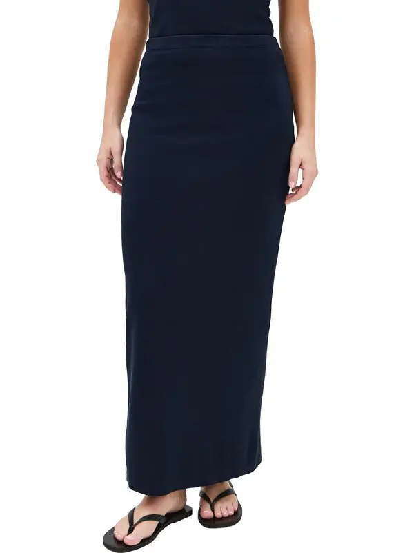 PERFECTWHITETEE Ribbed Knit Midi Skirt - Navy