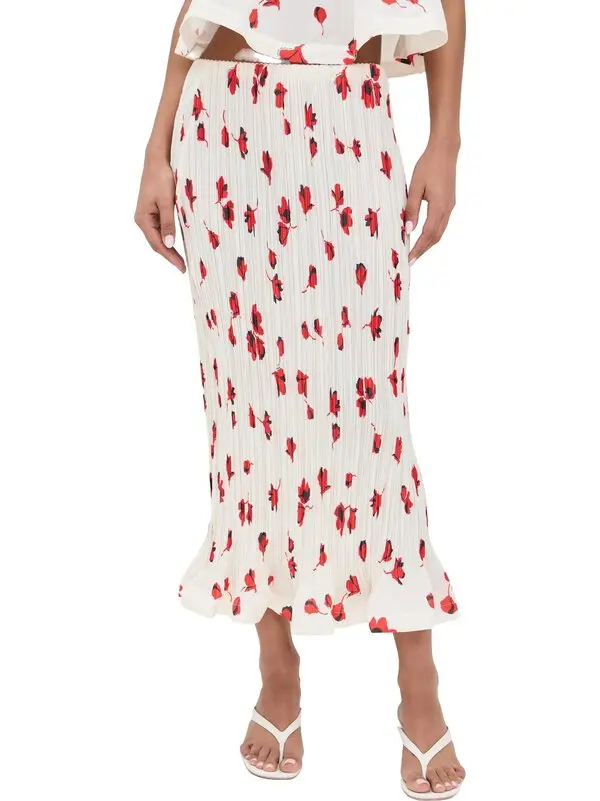 SELF-PORTRAIT Floral Plisse Midi Skirt - White