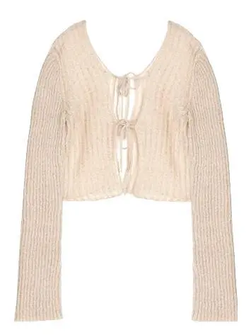 MIISTA Knitted Cardigan With Metallic Thread - Beige