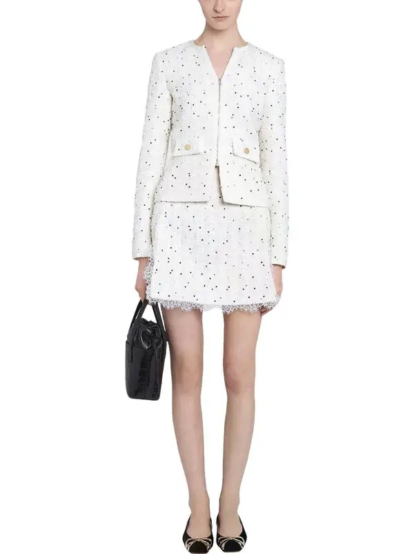 Giambattista Valli Polka-dot Lace-trim Mini Skirt - White