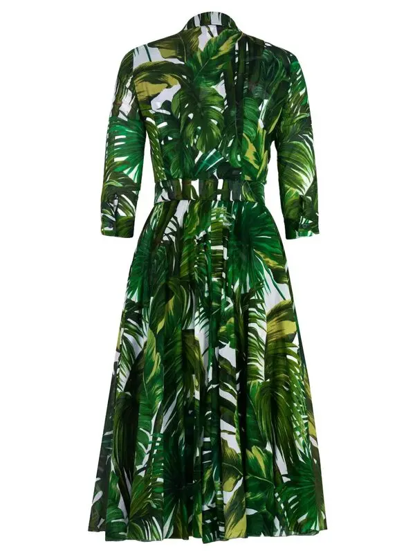 Samantha Sung Aster Palm Tree-print Midi Dress - Green