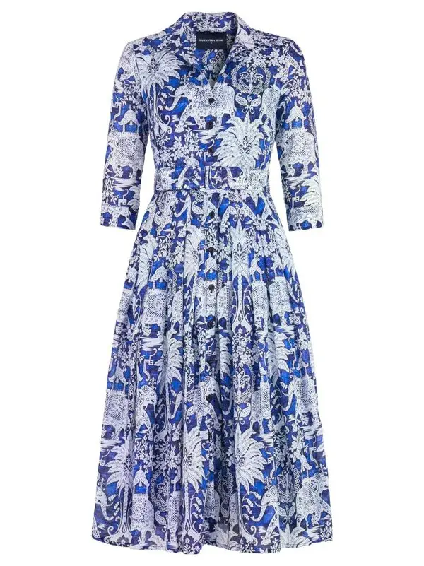 Samantha Sung Audrey Elephant-print Pleated Midi Dress - Blue