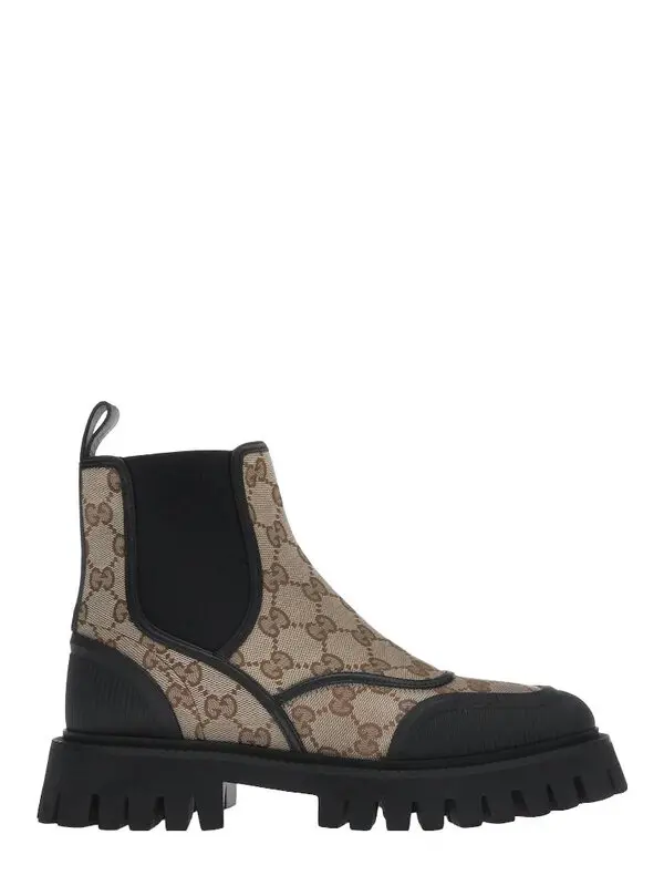 Gucci Gg Jacquard Canvas Ankle Boots - Beige/ebony