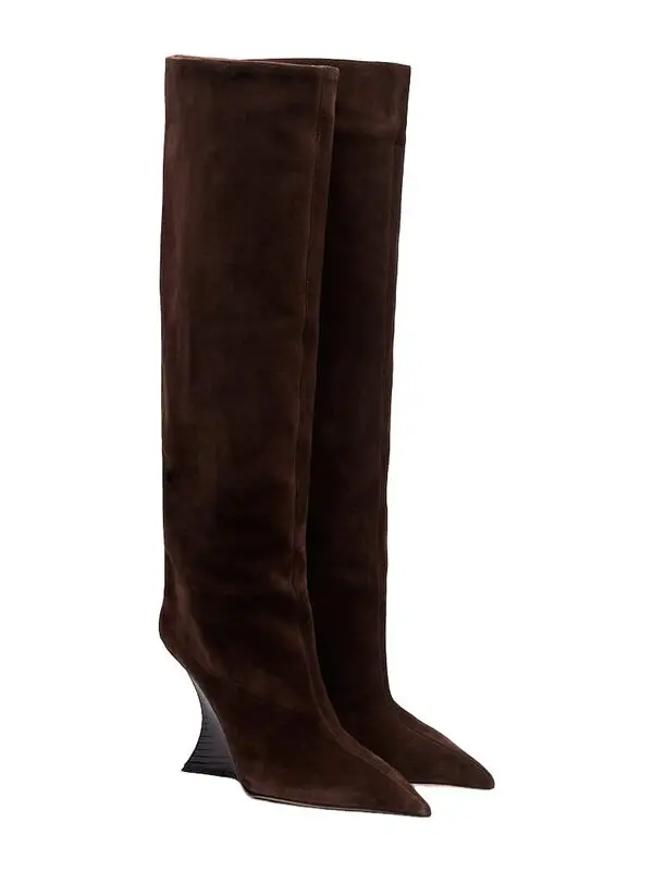 Paris Texas Nina Suede Knee-high Wedge Boots - Brown