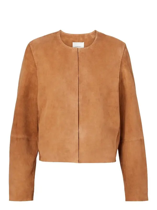 Vince Cropped Suede Jacket - Brown